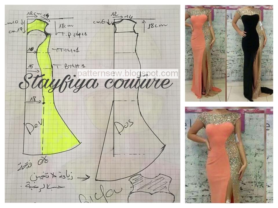 باترون مفصل لفستان سواريه