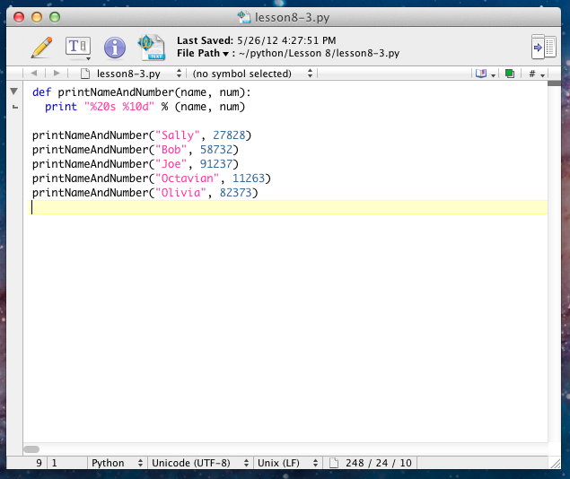 Getting Started with Python: Lesson 8 - Tuples and String Formatting