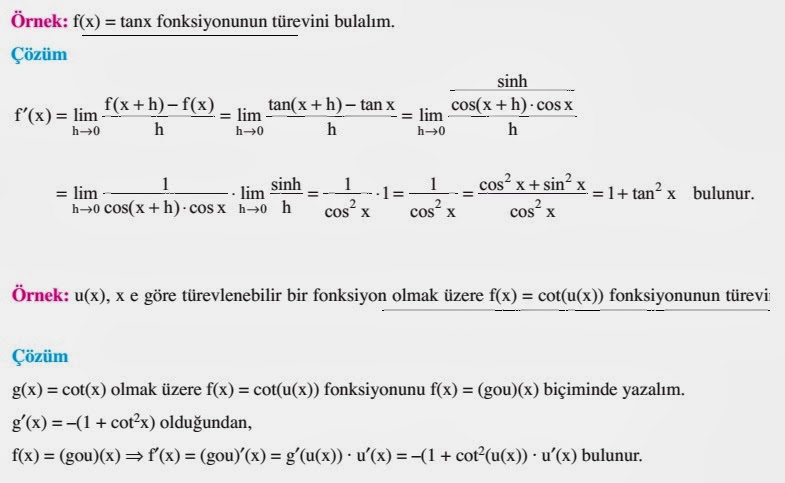 Tanx ve Cotx Türevleri İspatları « Net Fikir