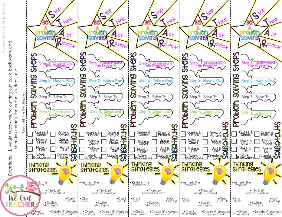 Math Problem Solving Bookmarks - Classroom Freebies