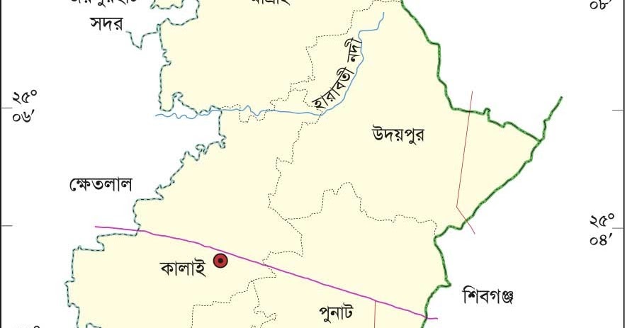 কালাই উপজেলা মানচিত্র, জয়পুরহাট জেলা, বাংলাদেশ