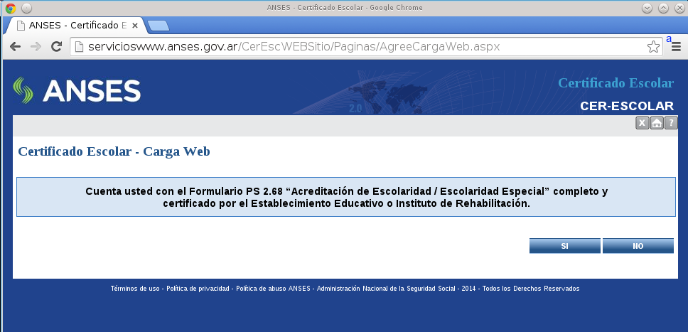 Consultas on-line: Ayuda Esc. Anual - PS 2.68 - Presentación en linea