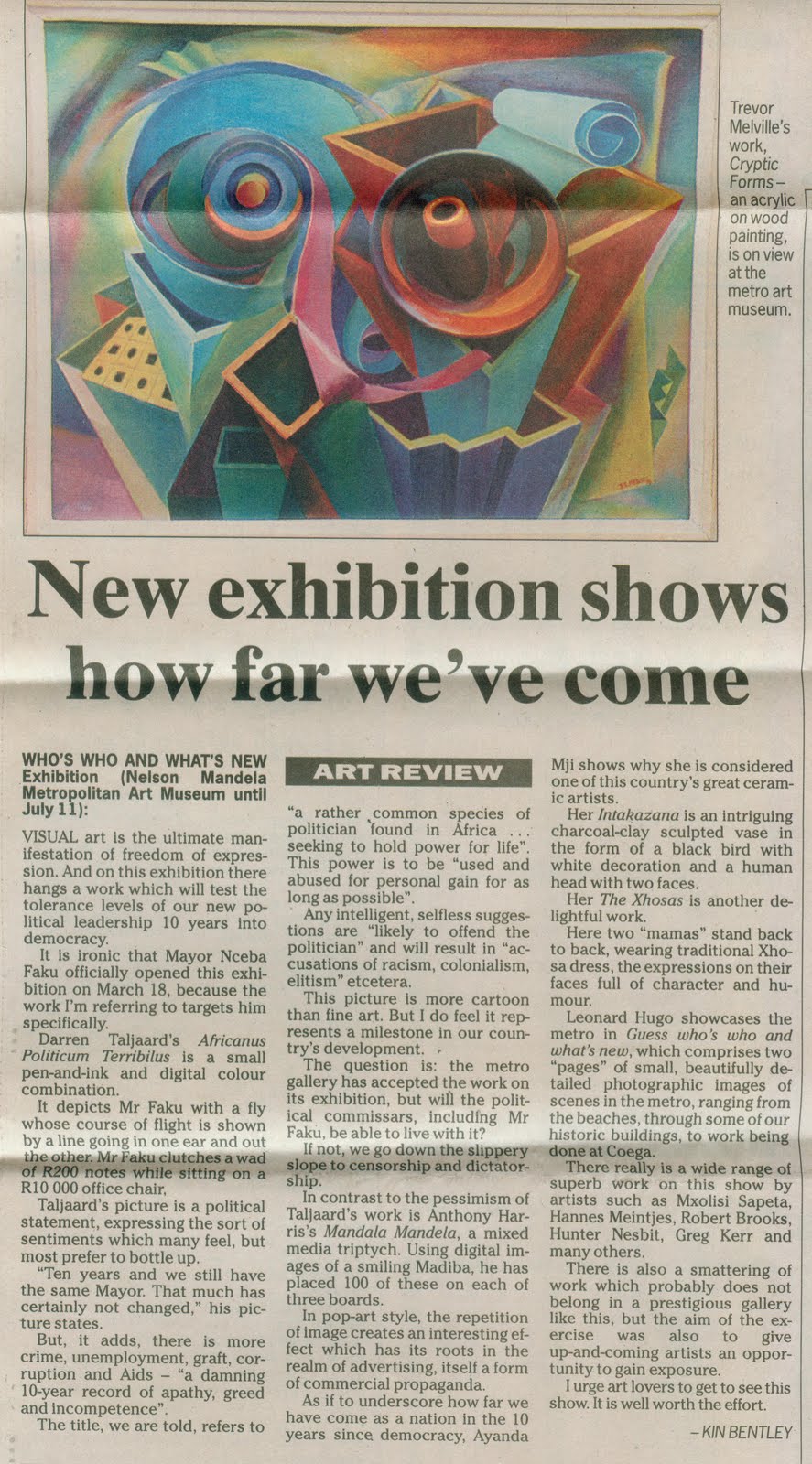 Kin Bentley In Line: English, SA art, Max Mamase, the 2004 elections ...