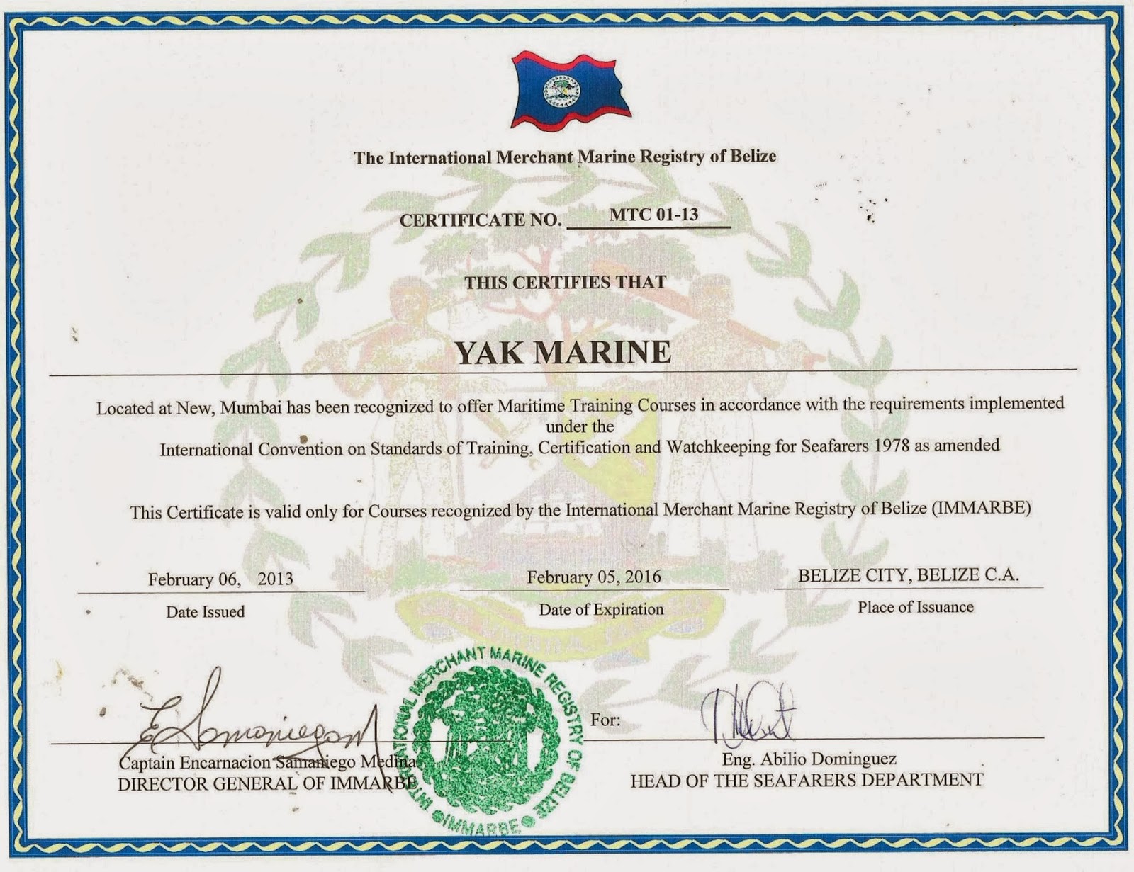 BELIZE / PANAMA CDC, COC