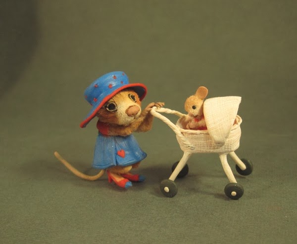Aleah Klay Studio: Miniature Mamma mouse and baby w/ Pram one of a kind ...