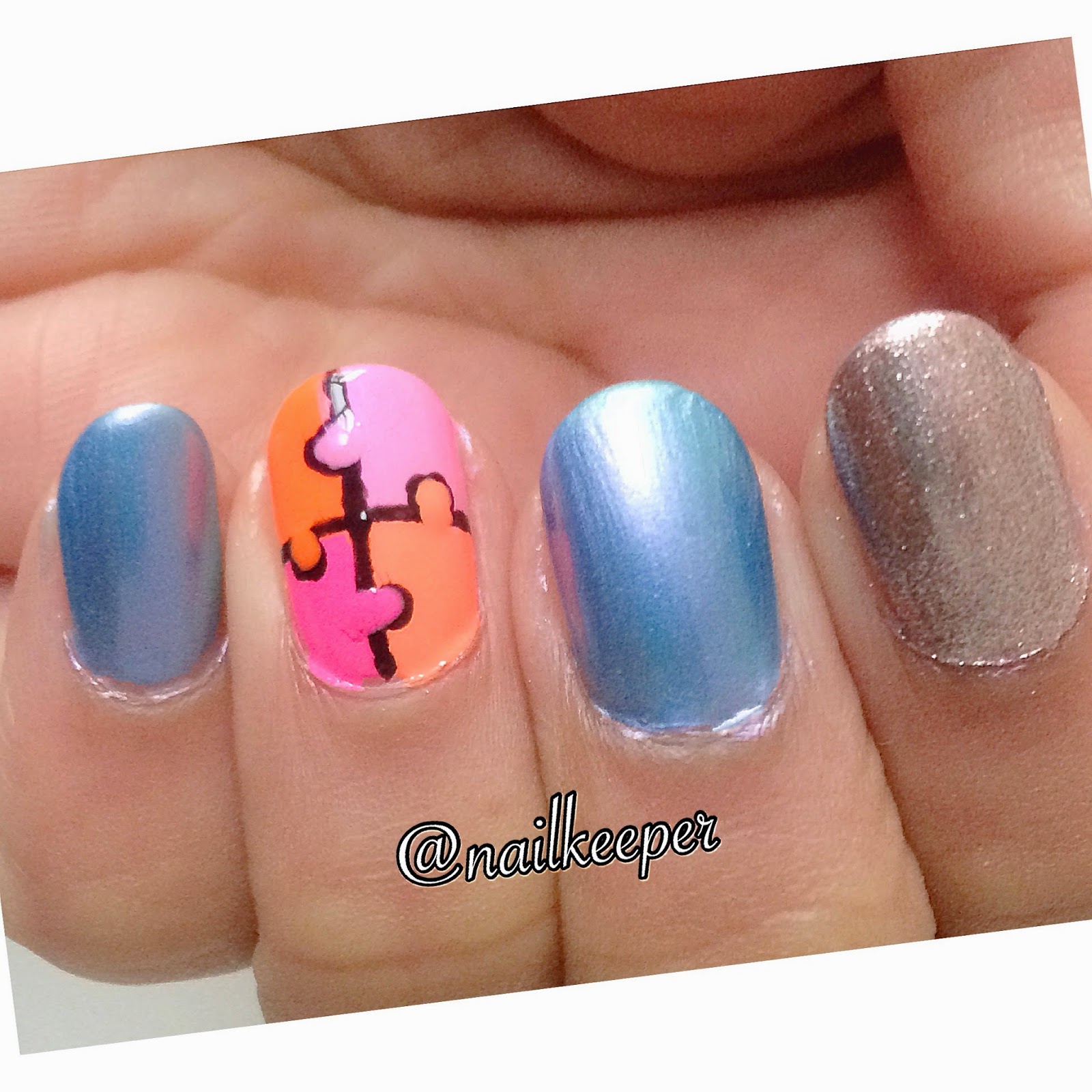 Nailkeeper: Jigsaw puzzle nail art and Orly colorblast nail polish review
