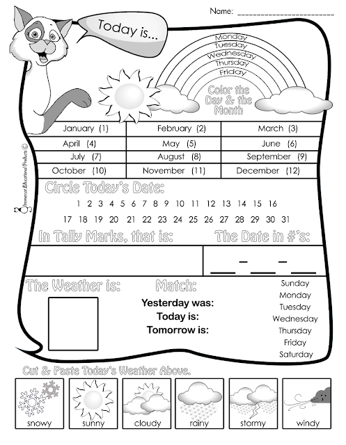 Glimmercat Education: Ideas for Your Morning Calendar in Your ...