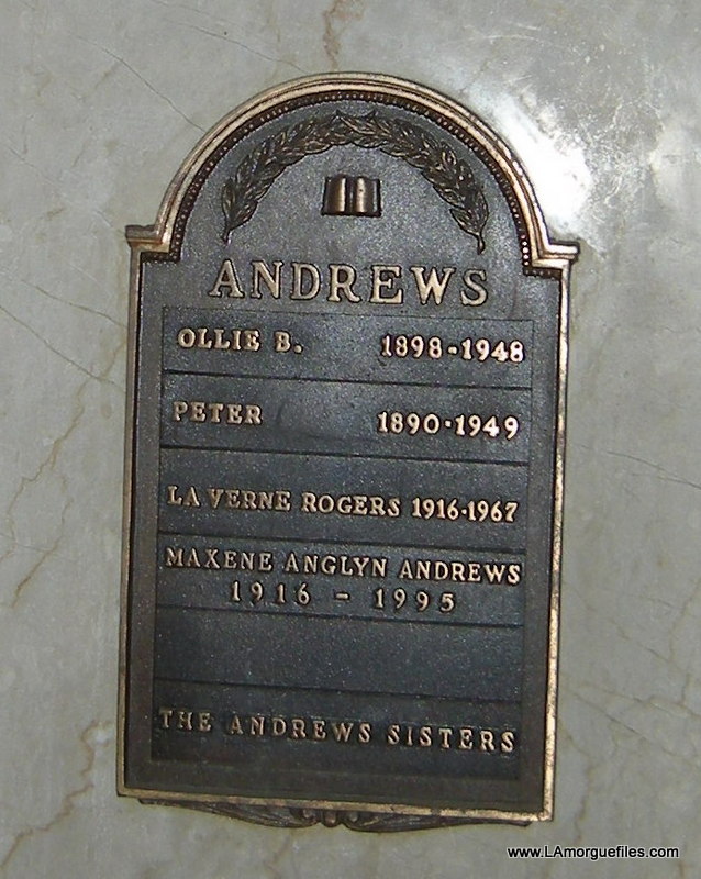 Los Angeles Morgue Files: "The Andrews Sisters" Singer Maxine Andrews ...