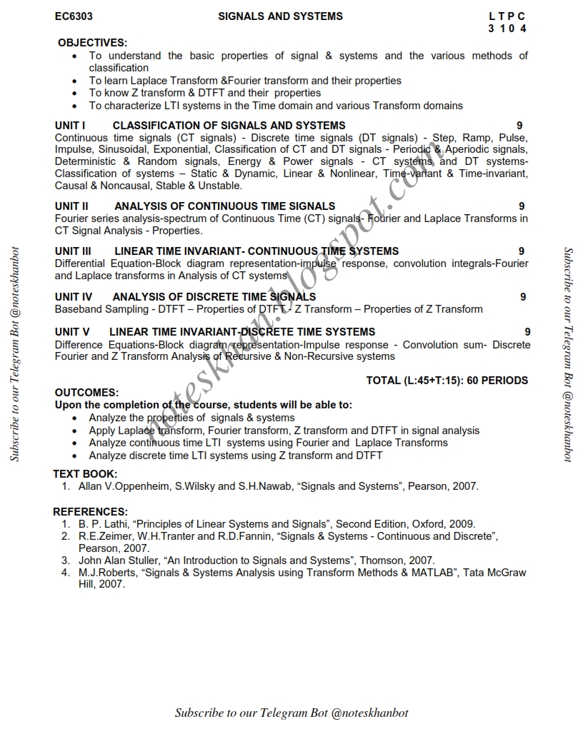 Ec6303 Signals And Systems Syllabus Semester Iii Ece Be Anna University Anna University