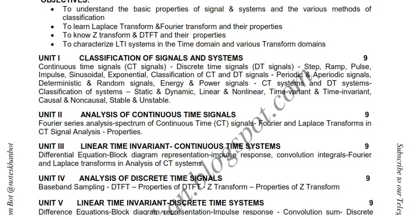 Ec6303 Signals And Systems Syllabus Semester Iii Ece Be Anna University Anna University