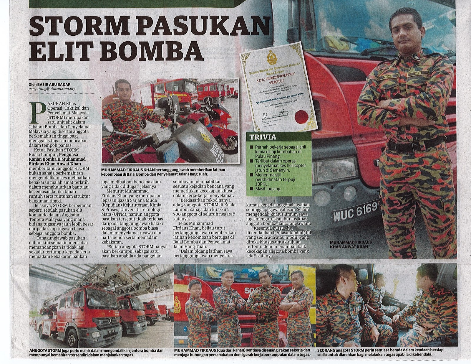 STORM Pasukan elite bomba - keratan akhbar Utusan Malaysia 28 September ...