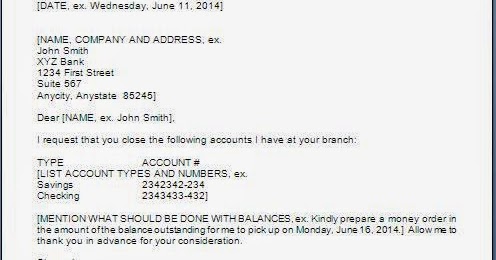 REQUEST LETTER TO BANK FOR ACCOUNT CLOSURE IN WORD
