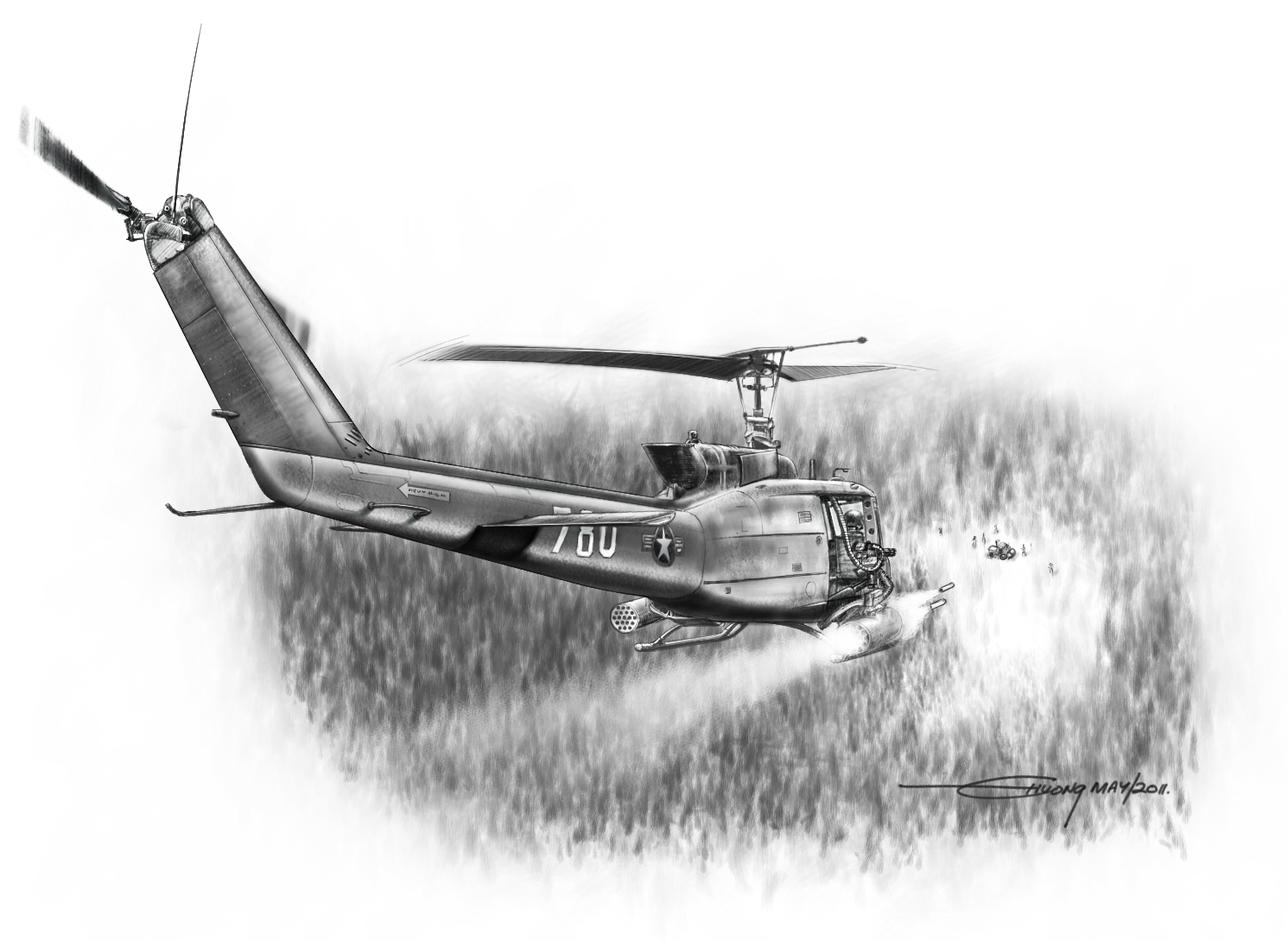 VNAF: UH-1H Gunship, pencil sketch.
