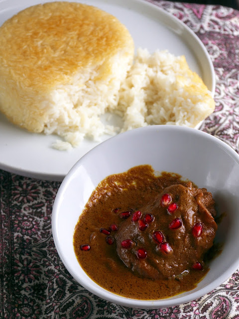 Fesenjoon; Persian pomegranate and walnut chicken stew