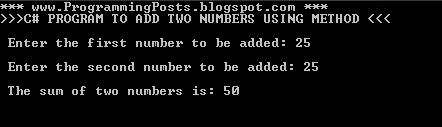 C Sharp Sense: C# PROGRAM TO ADD TWO INTEGERS USING FUNCTION