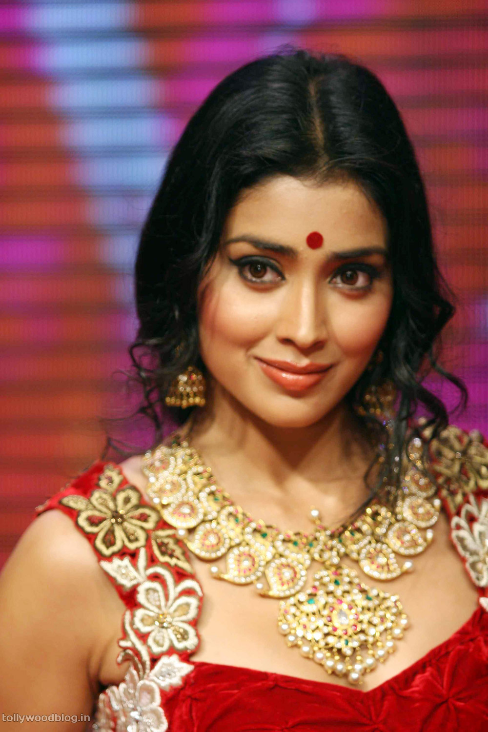 Shriya Saran Hot Ramp walk in Red Tradition Dress