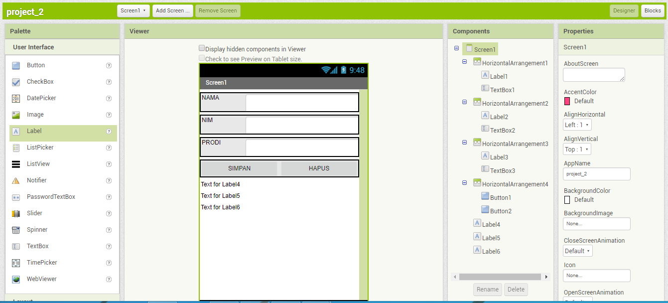 Penggunaan Fungsi Label, TextBox, dan Button pada MIT App Inventor ...