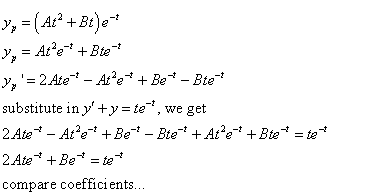 Differential Equations Solved Examples: Solve the IVP y' + y = te^(-t ...