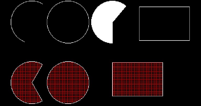 cgraphics: C Program to draw arc, pie-slice, and rectangle