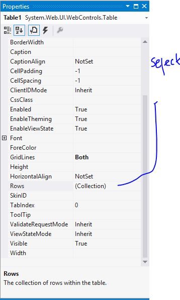 How to use Table Control in ASP.NET