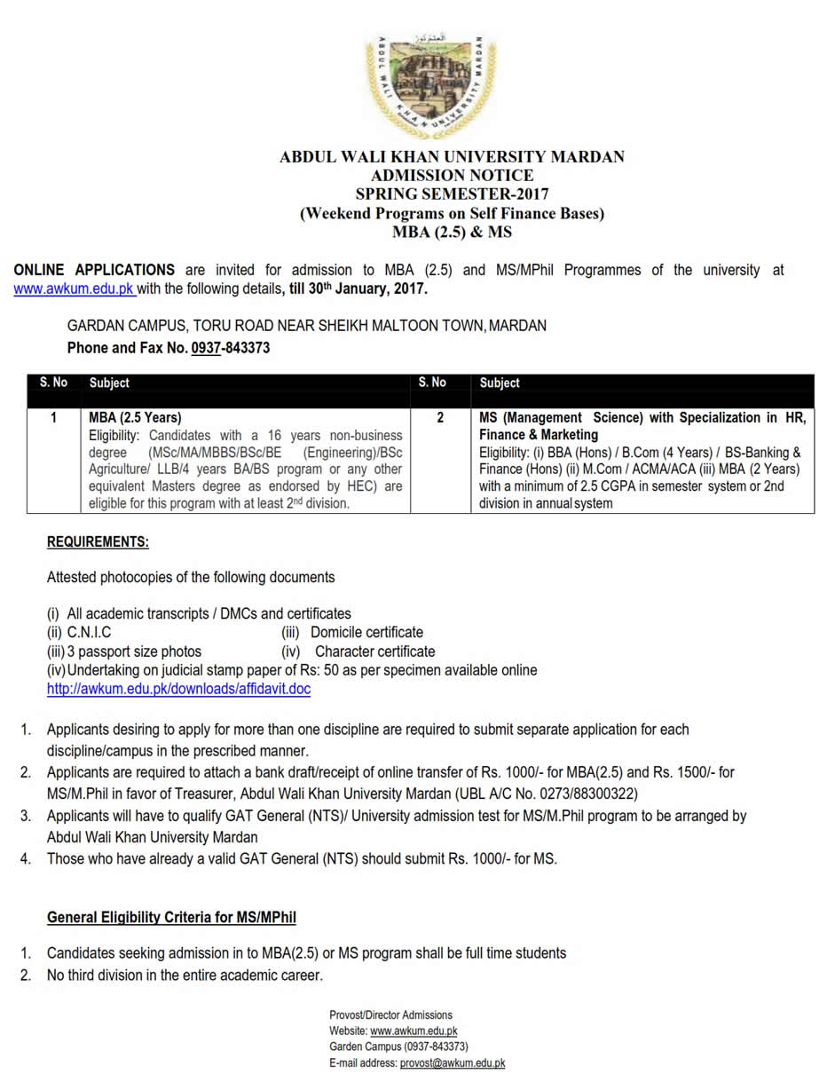 Abdul Wali Khan University Mardan: Online Applications are Invited for ...