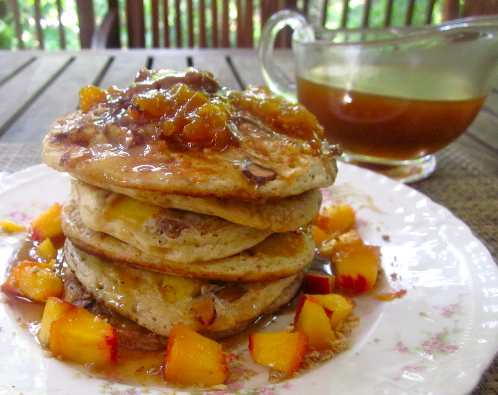 Haute + Heirloom: Peach Cobbler Crumble Pancakes with Peach Syrup & Cinnamon Butter