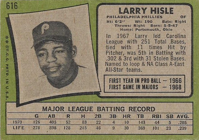 Topps 1971: no. 616 - larry hisle
