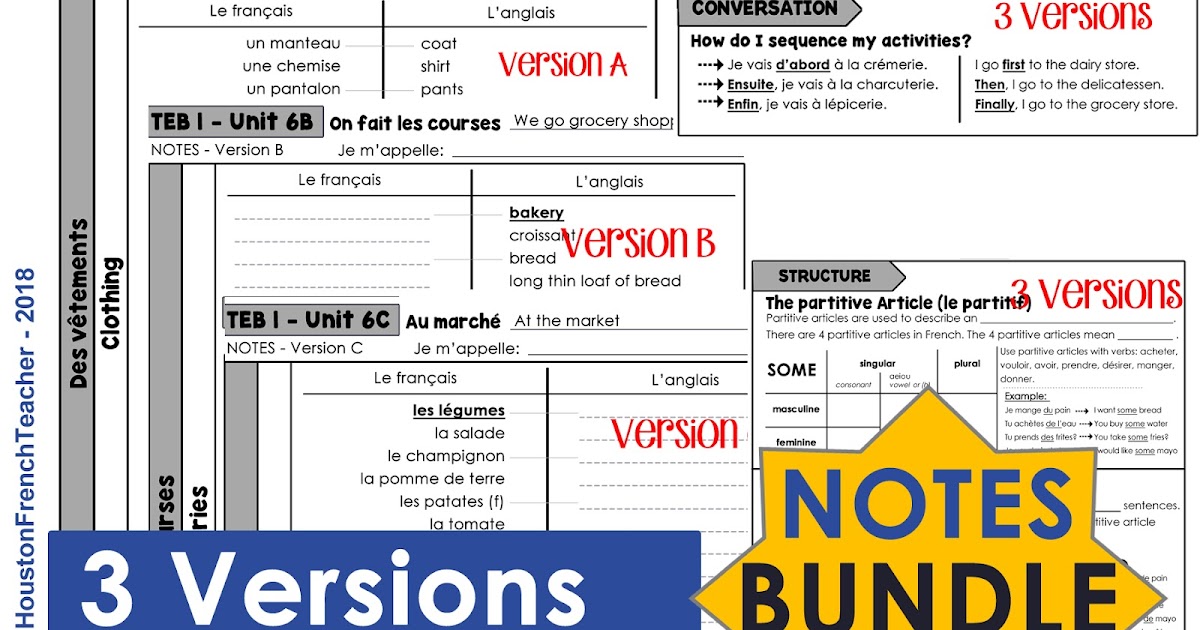 T'es branche Guided notes Level 1 TEB 1 Unit 6 (BUNDLE - TEB 1 UNIT 6 ...