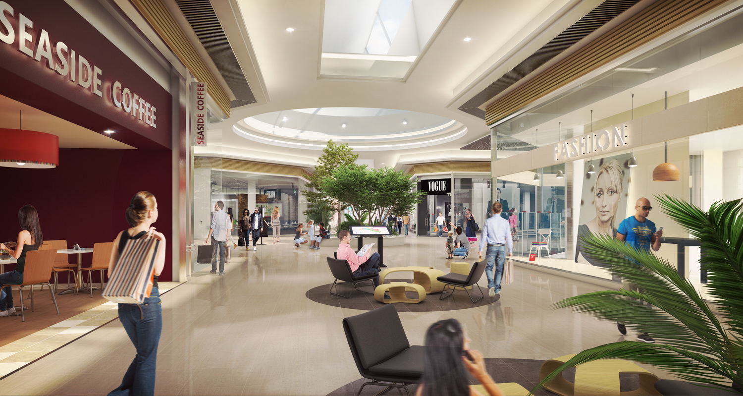 Perspective 3D d'une zone d'activité et centre commercial