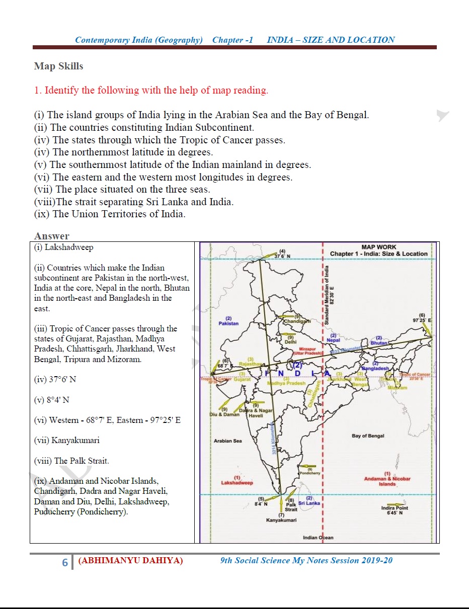 9th Geography (Social Science, 2019-20) Chapter 1 India - Size and ...