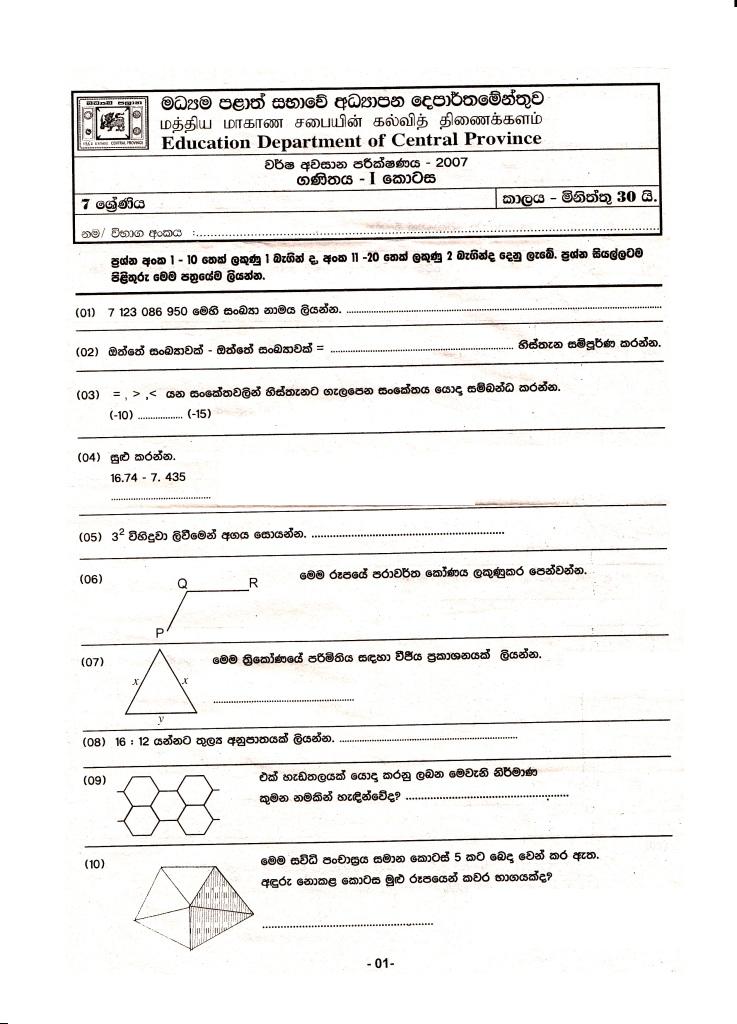 Past papers: Grade 7