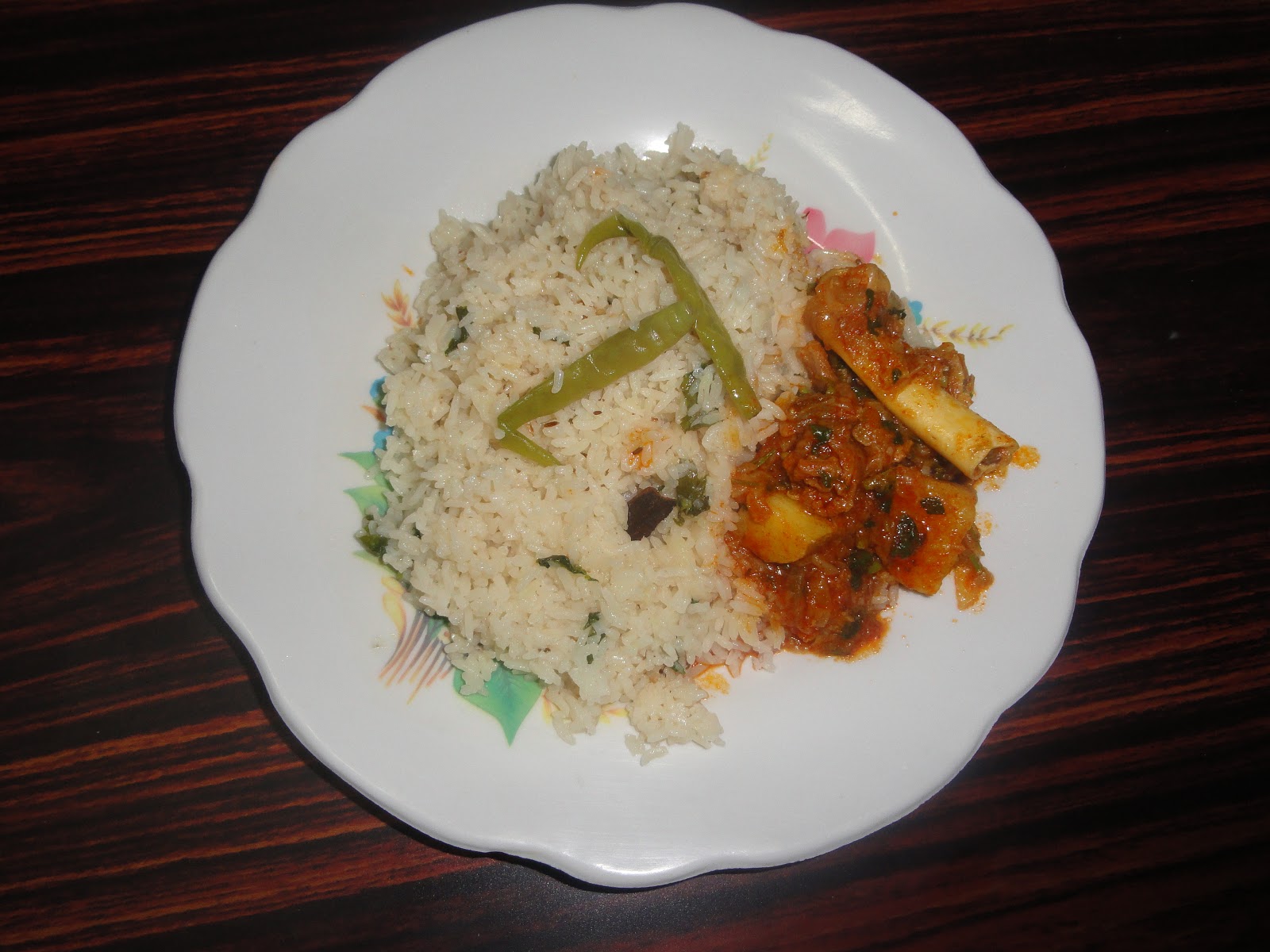 homemade food: Fried rice with mutton curry