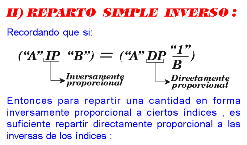 REPARTO INVERSAMENTE PROPORCIONAL SIMPLE EJEMPLOS Y EJERCICIOS RESUELTOS