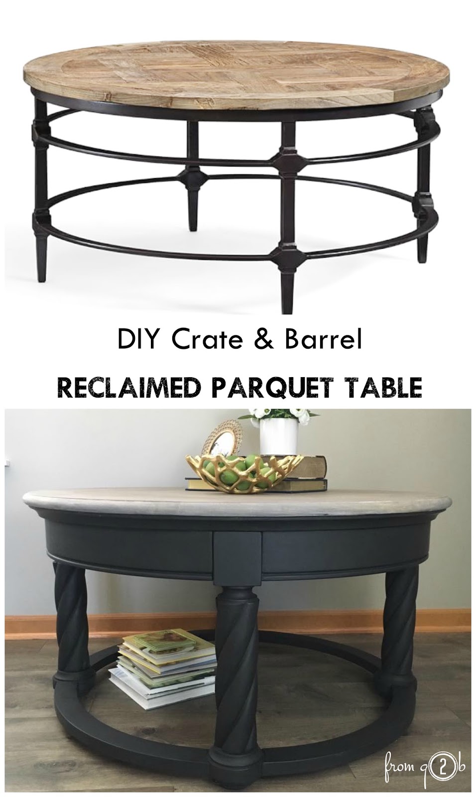 from Gardners 2 Bergers: DIY Pottery Barn Reclaimed Parquet Table