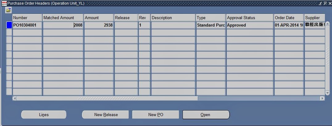 Jiamin's ERP island: [ Oracle ERP ] PO - Oracle Standard Procedure - Amount