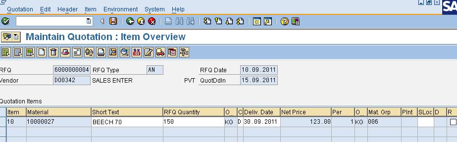 Maintain Quotation in SAP MM T Code - ME47