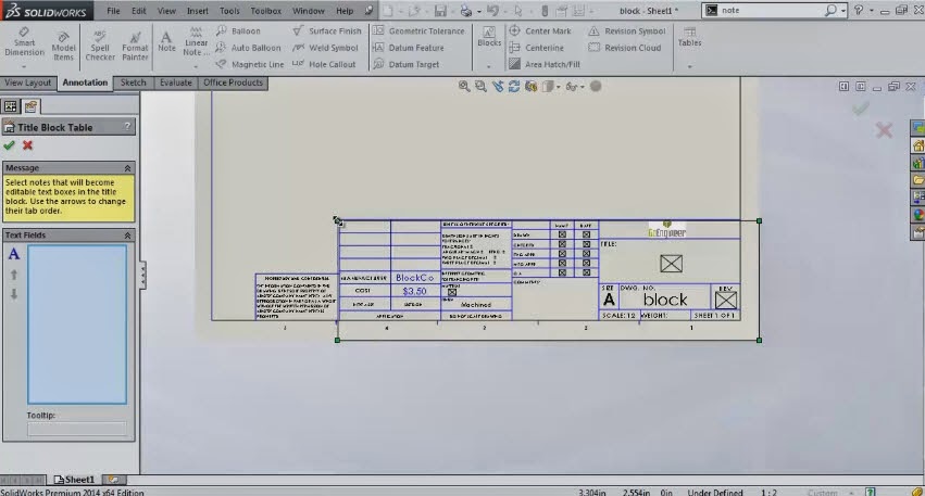 SolidWorks - Define Title Block Table in Drawing page - SolidWorks Share