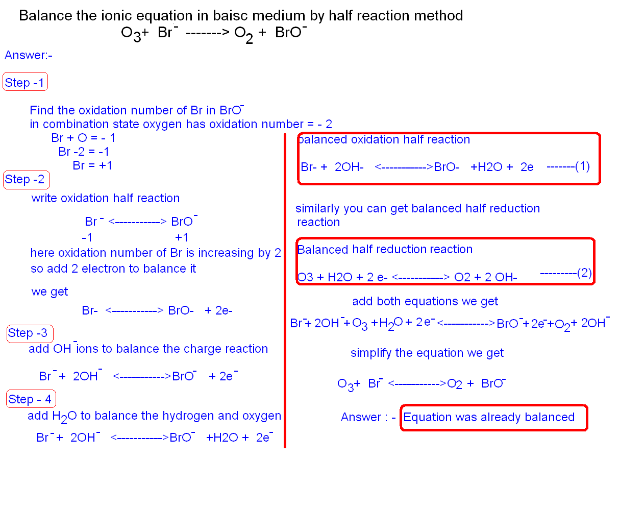 Free Online Help Balance The Ionic Equation By Half Reaction Method O3