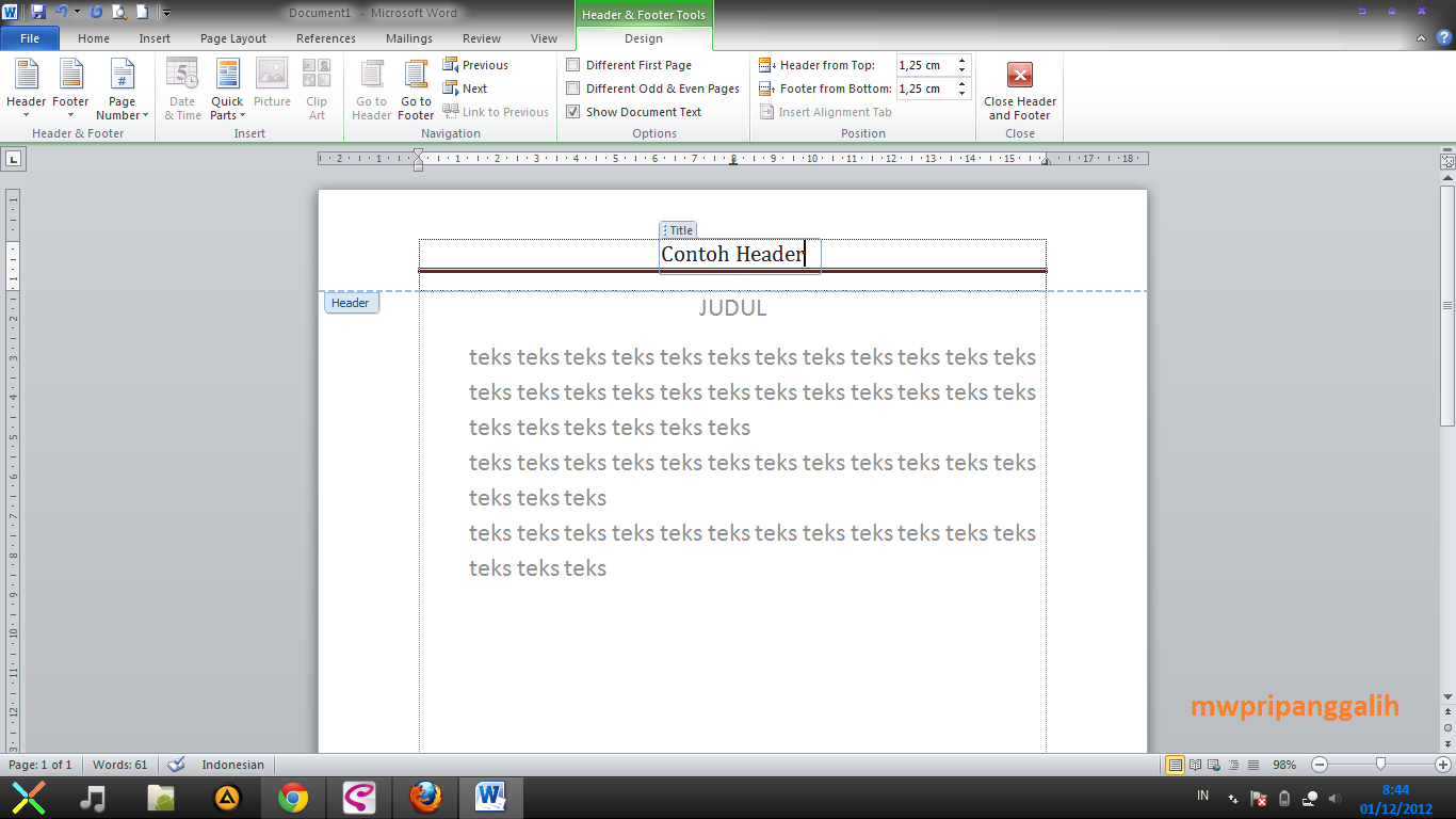 Penggunaan Header dan Footer pada Microsoft Word - mwpripanggalih
