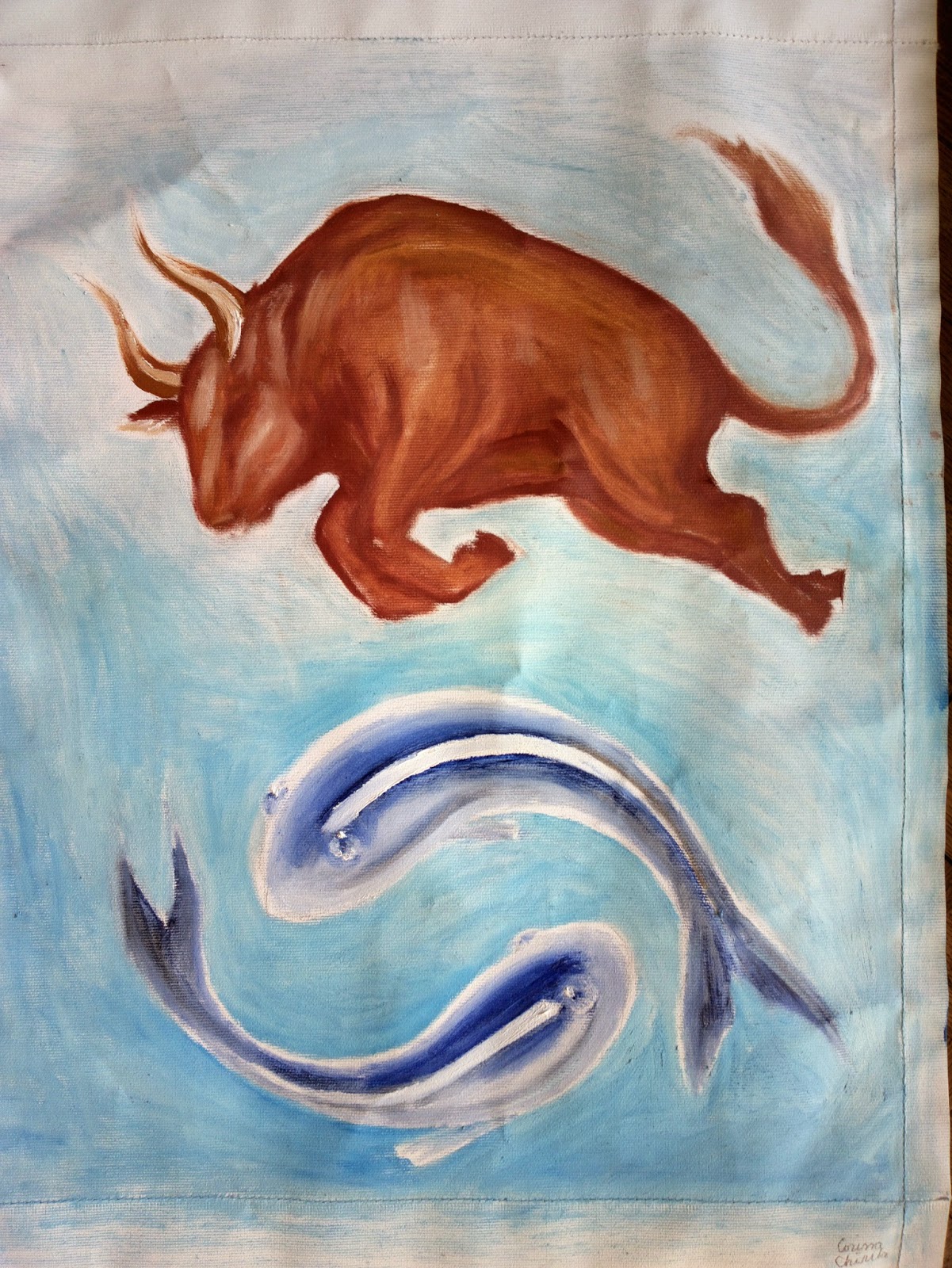 Grafica si pictura de Corina Chirila: Taurul si pestii