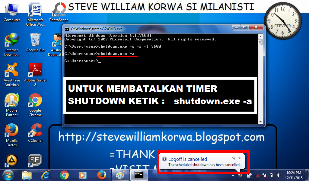 Cara Membuat Timer Shutdown Di PC Atau Laptop - STEVE WILLIAM KORWA