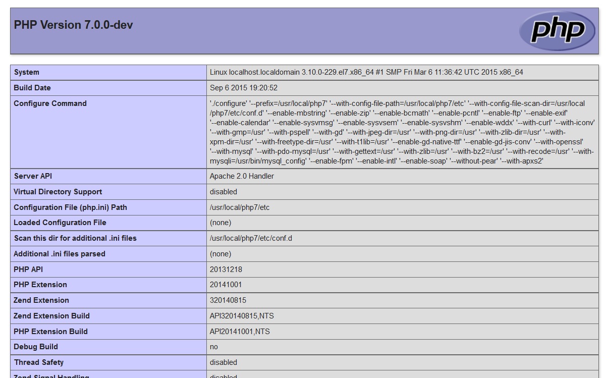 CentOS 7 安裝 PHP 7, Apache, MariaDB