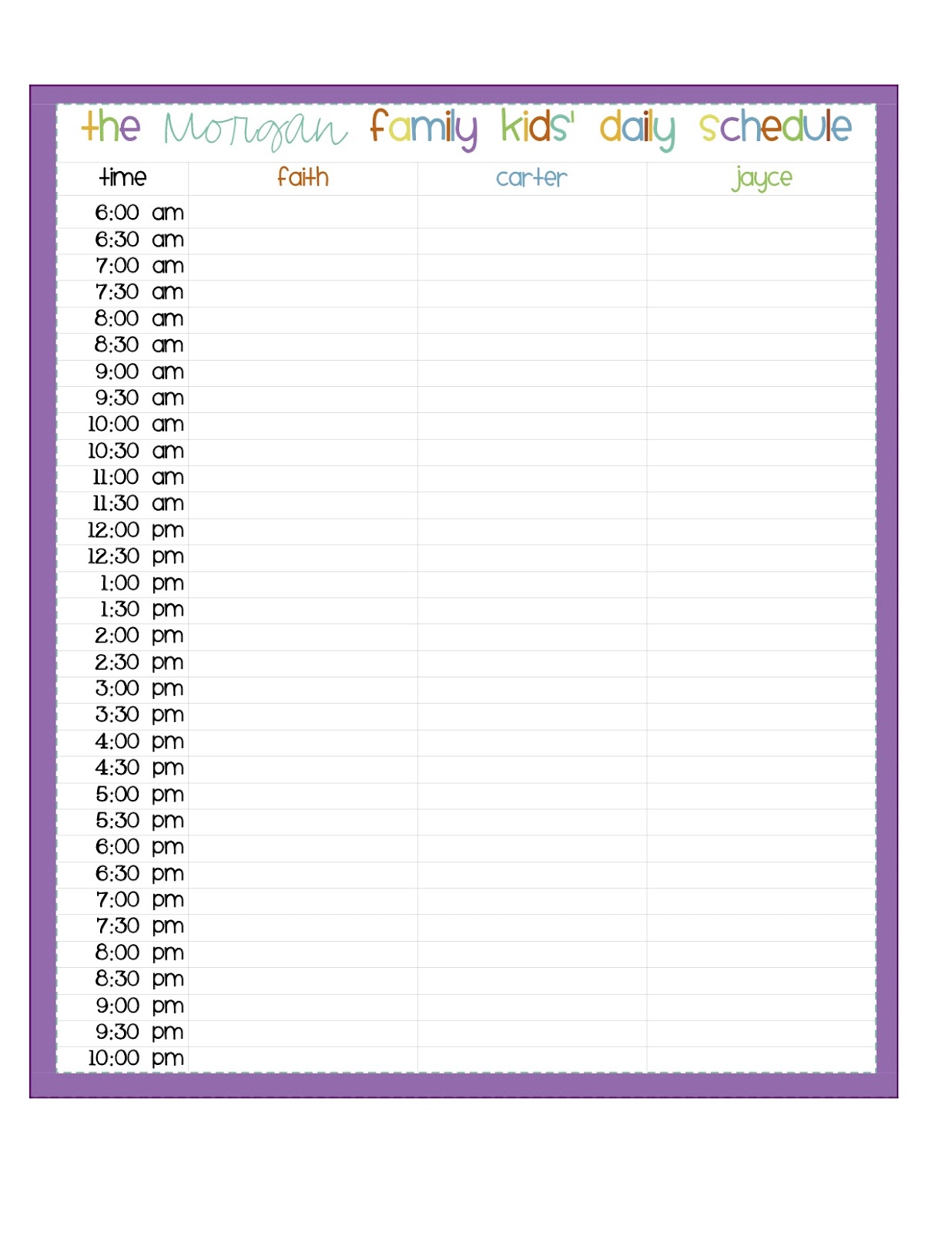 Free printable daily schedule chart - serycup