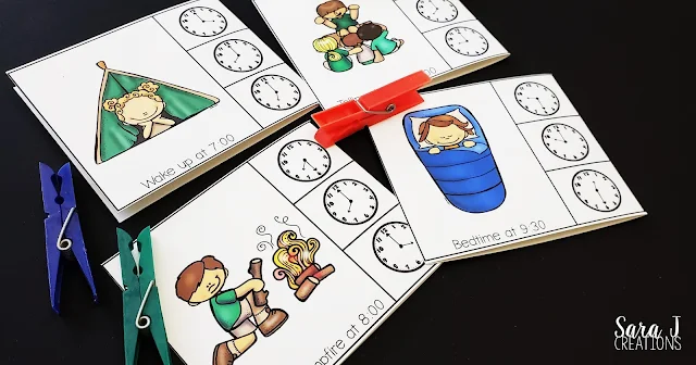 Camping Themed Telling Time to the Half Hour Clip Cards | Sara J Creations