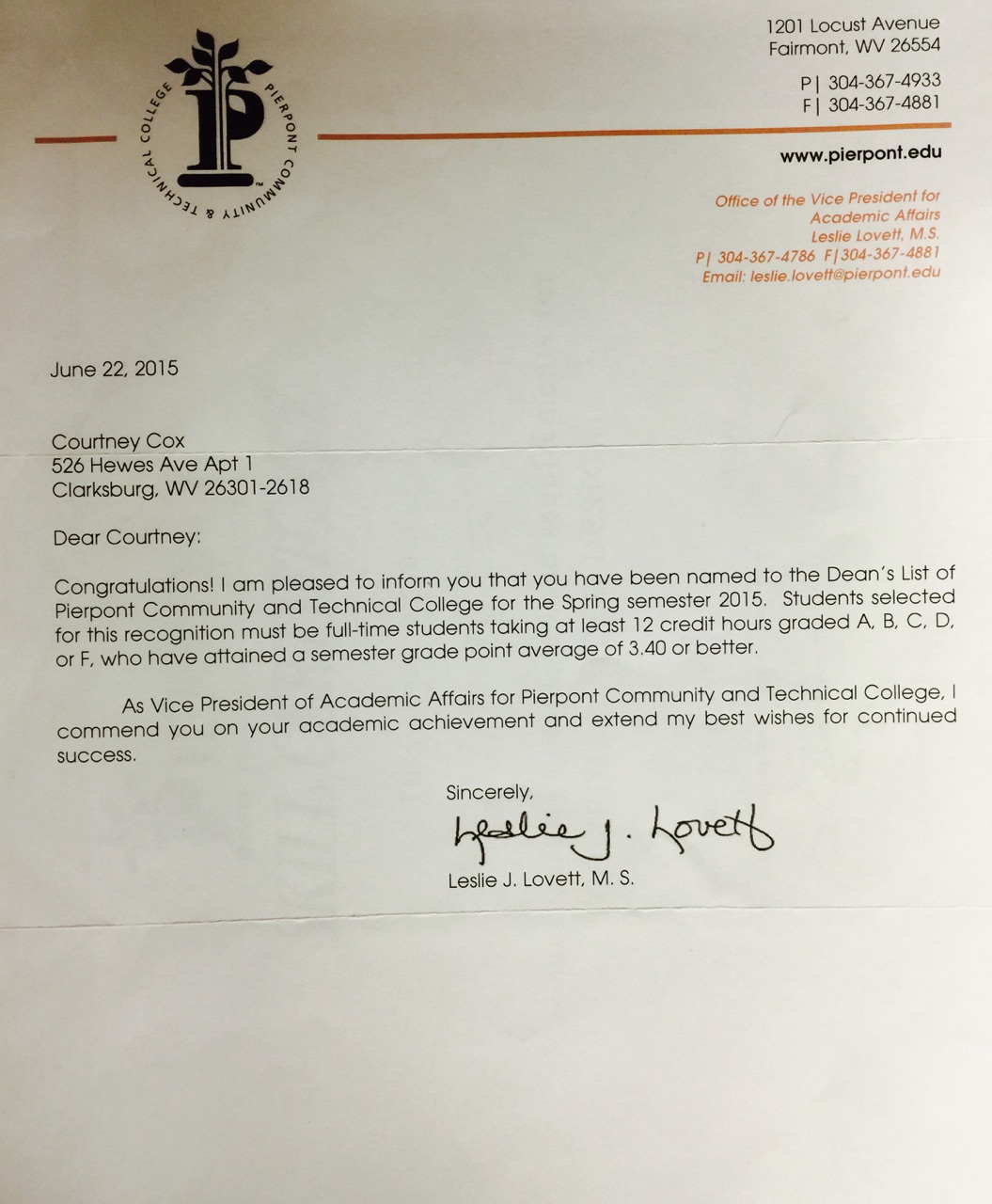 Digital Portfolio of Work: Dean's List