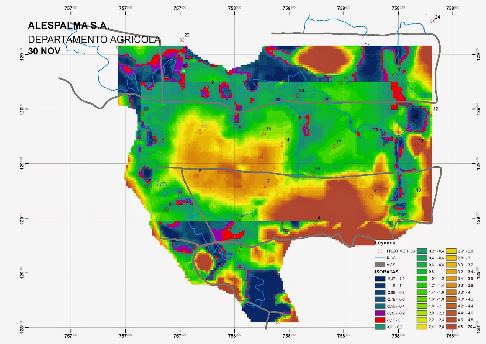 Geoestadística en Agronomía: Isóbata de la profundidad de agua