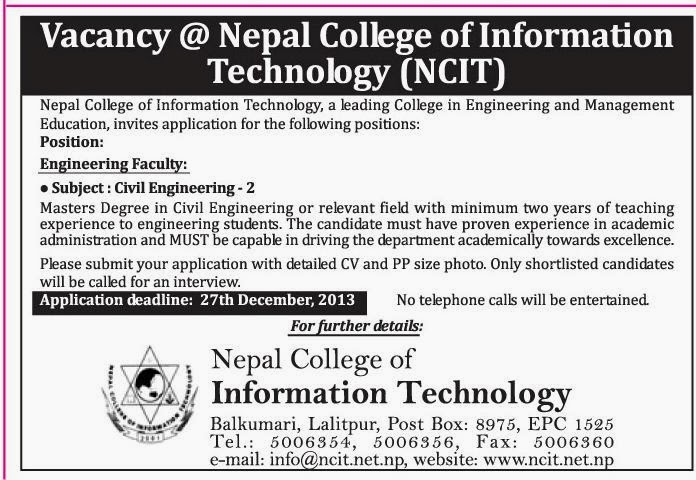 Civil Engineering Faculty Vacancy - Nepal College of Information ...