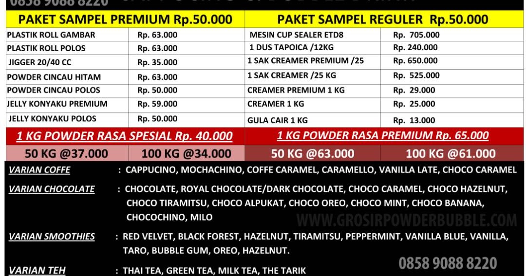 Daftar Harga Powder Bubble dan Cappucino | Supplier Bahan Baku Kebab