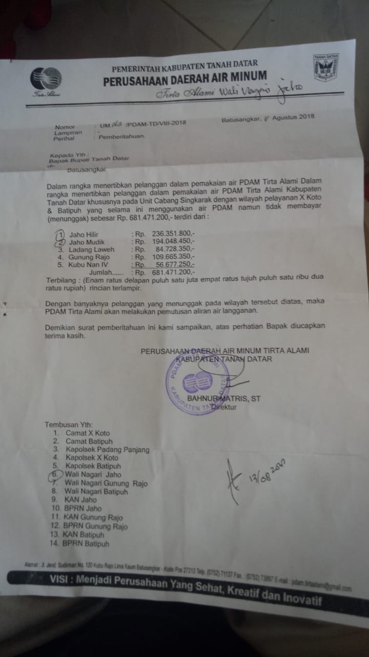 Pelayanan PDAM Tirta Alami Tanahdatar Dicap Buruk, Tokoh Masyarakat ...