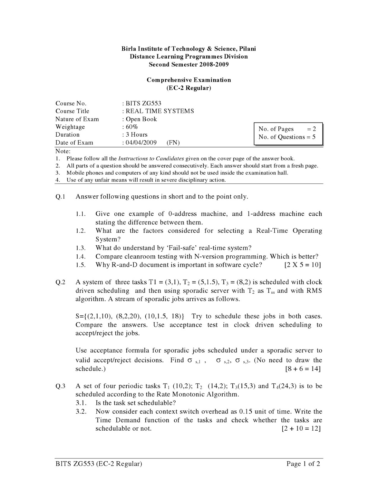 Question Papers: SEM 1